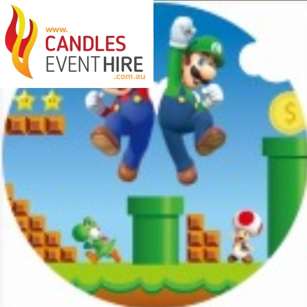 Mario round backdrop | Candles Event Hire
